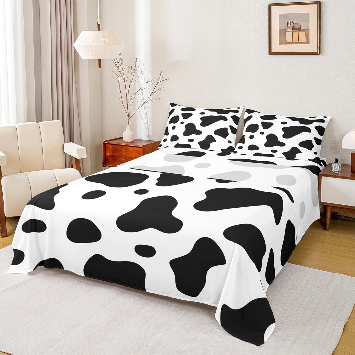 Castle Fairy Cow Print Full Size Sheets 4-Piece for Kids Children,Black ...