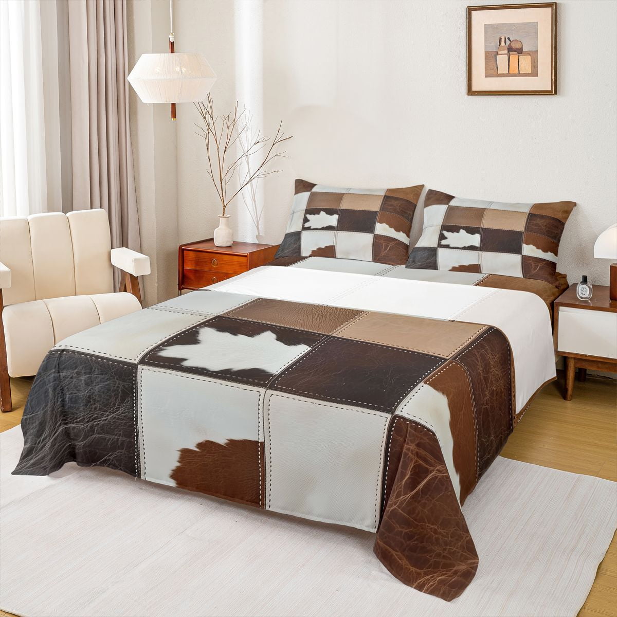 Castle Fairy Cow Print Patchwork Bed Sheets,Abstract Geometric Plaid ...