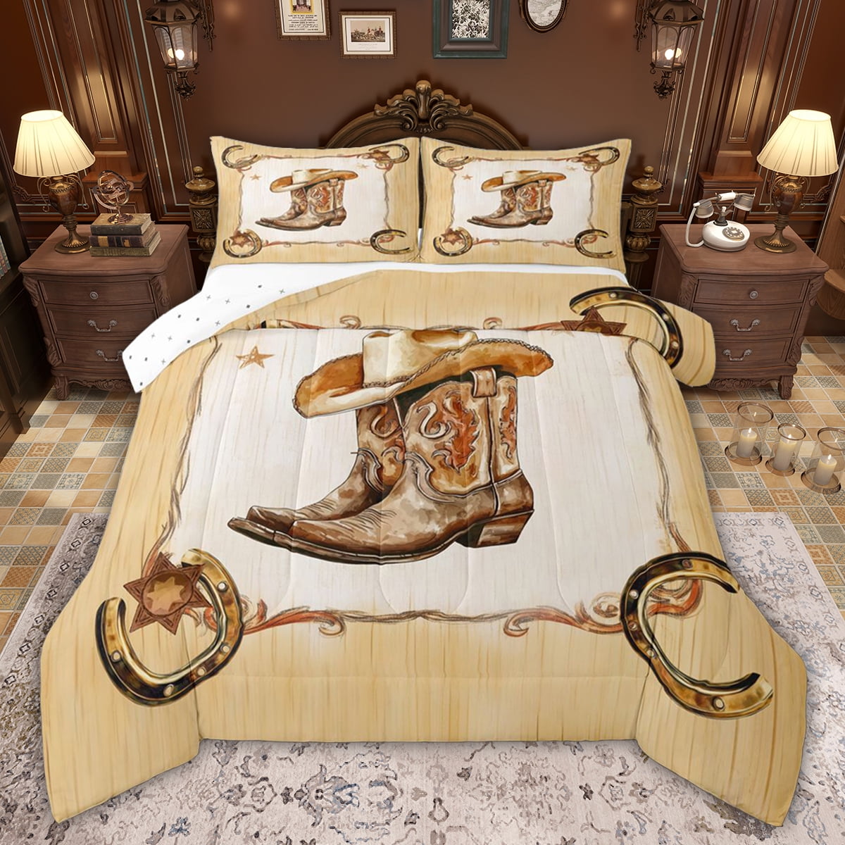 Castle Fairy Cowboy Boots Hat Full Size Comforter Set, Western ...
