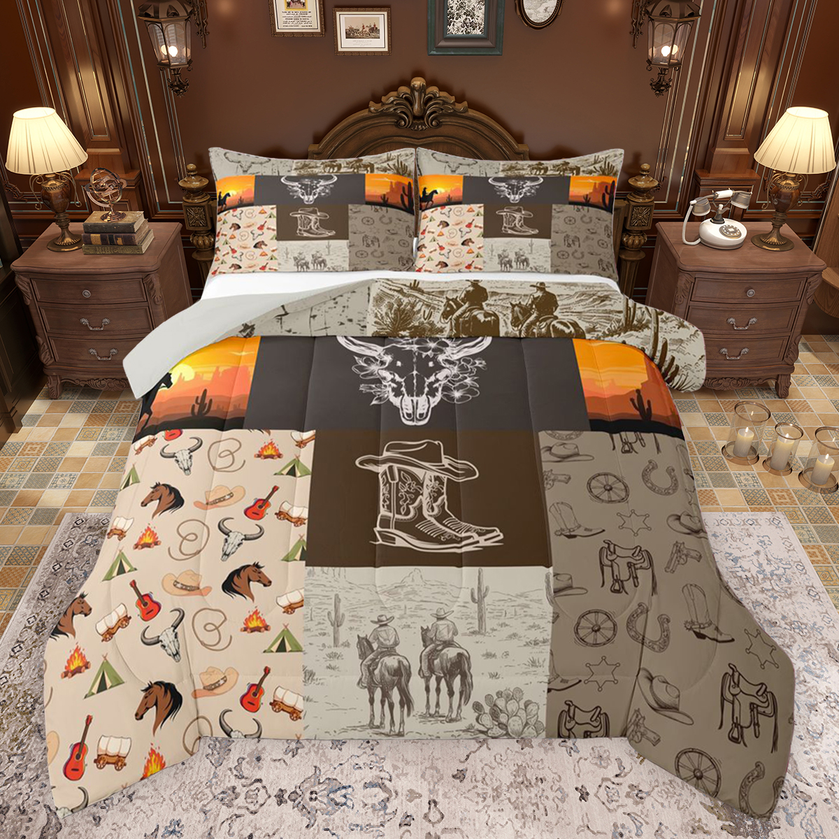 Castle Fairy Cowboy Boots Hats Bedding Comforter Set 2pcs for Adults ...