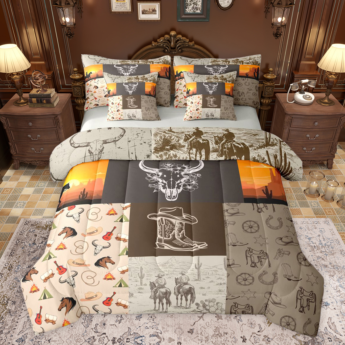 Castle Fairy Cowboy Boots Hats Bedding Comforter Set 7-Piece for Adults ...