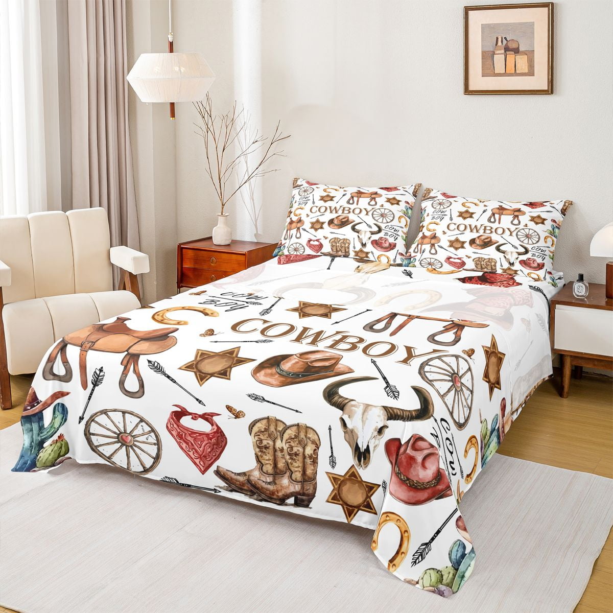 Castle Fairy Cowboys Boots Hat Bed Sheets for Kids Teens,Vintage ...