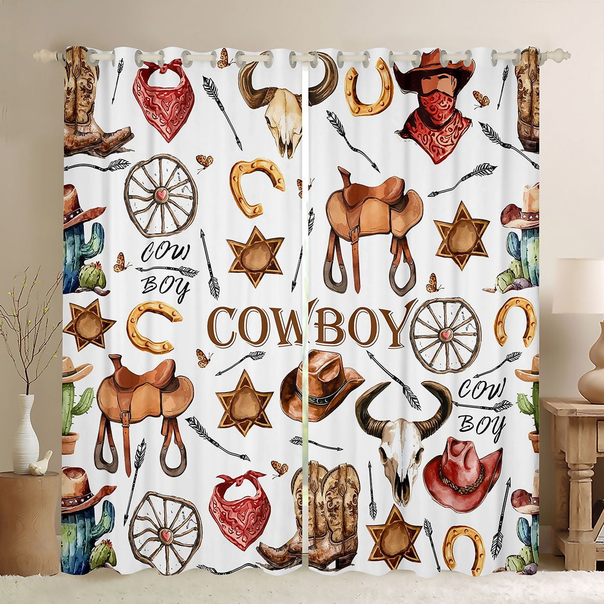 Castle Fairy Cowboys Boots Hat Curtains Pack of 2 (42x84 Each),Vintage ...