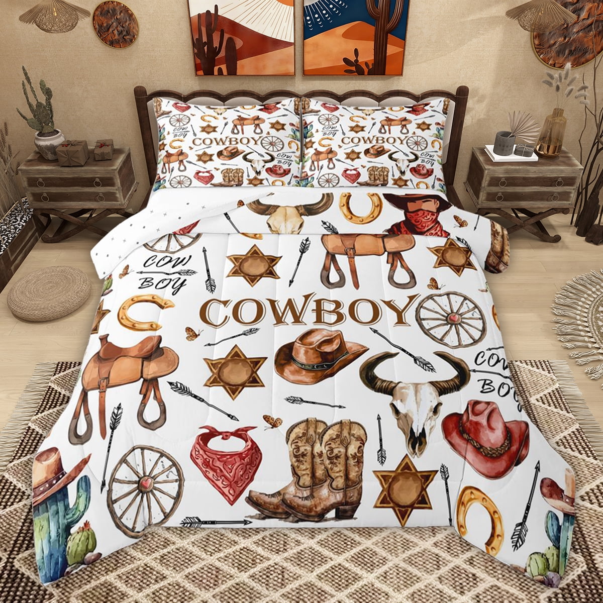 Castle Fairy Cowboys Boots Hat Vintage Aesthetic Queen Comforter Set ...