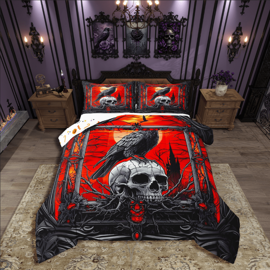 Castle Fairy Crow Skull 3-Piece Full Size Comforter Sets,Gothic Style ...