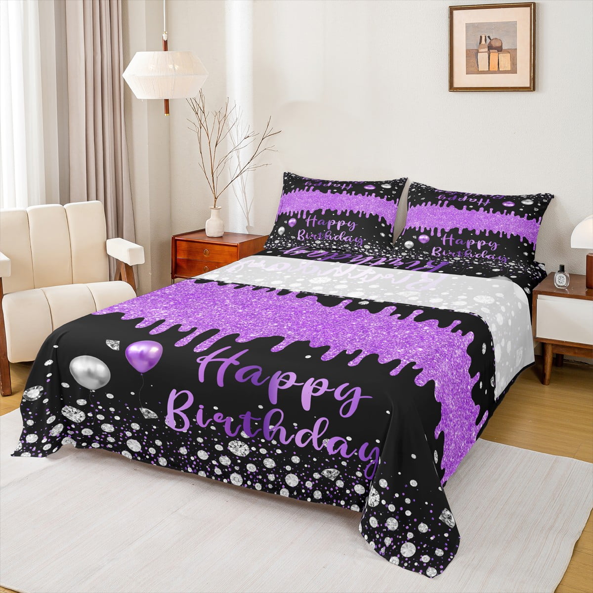 Castle Fairy Crystal Balloon 4pcs Bed Sheets,Purple Sequin King Sheets ...