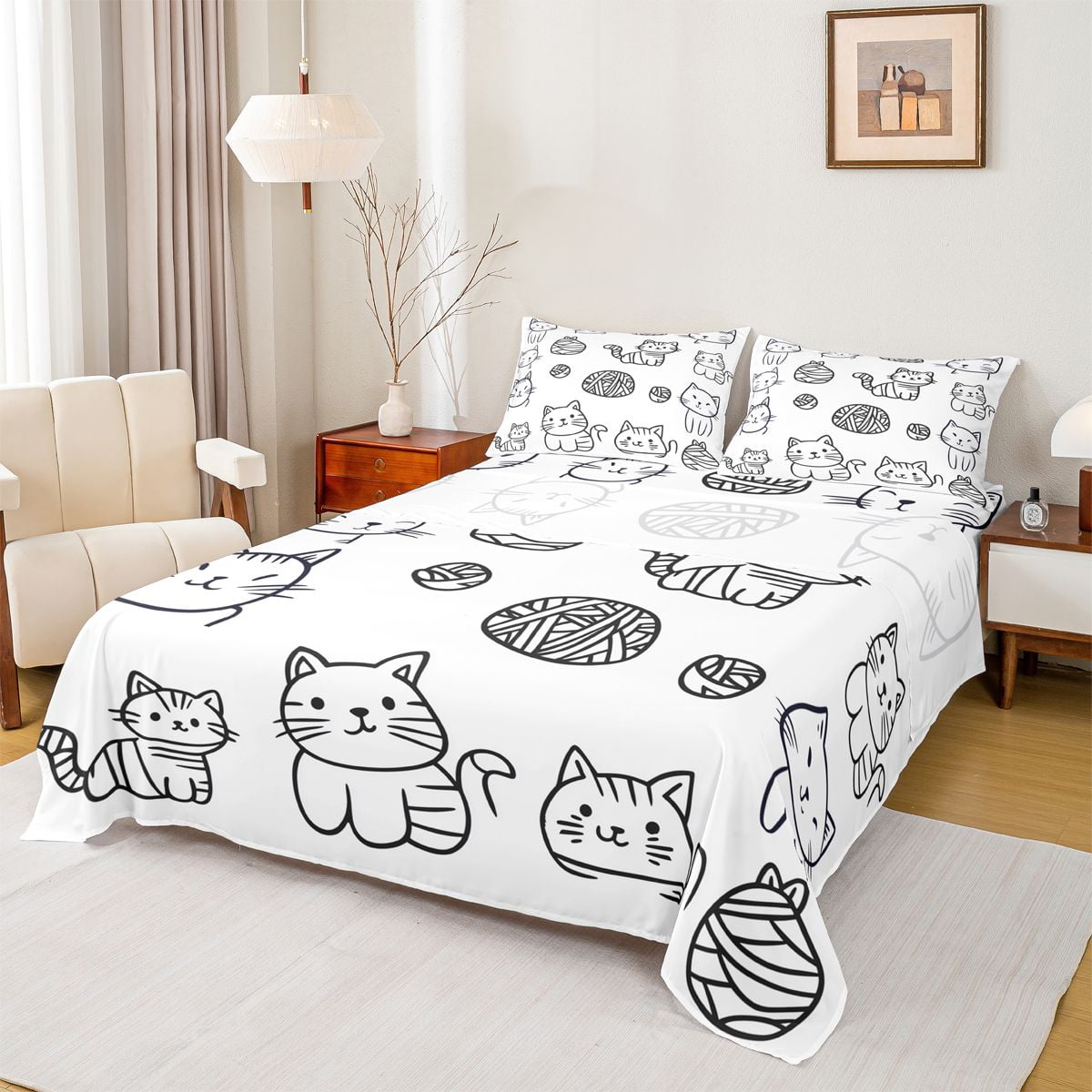 Castle Fairy Cute Animal Cats Twin Sheet Sets for Preppy Children,Black ...
