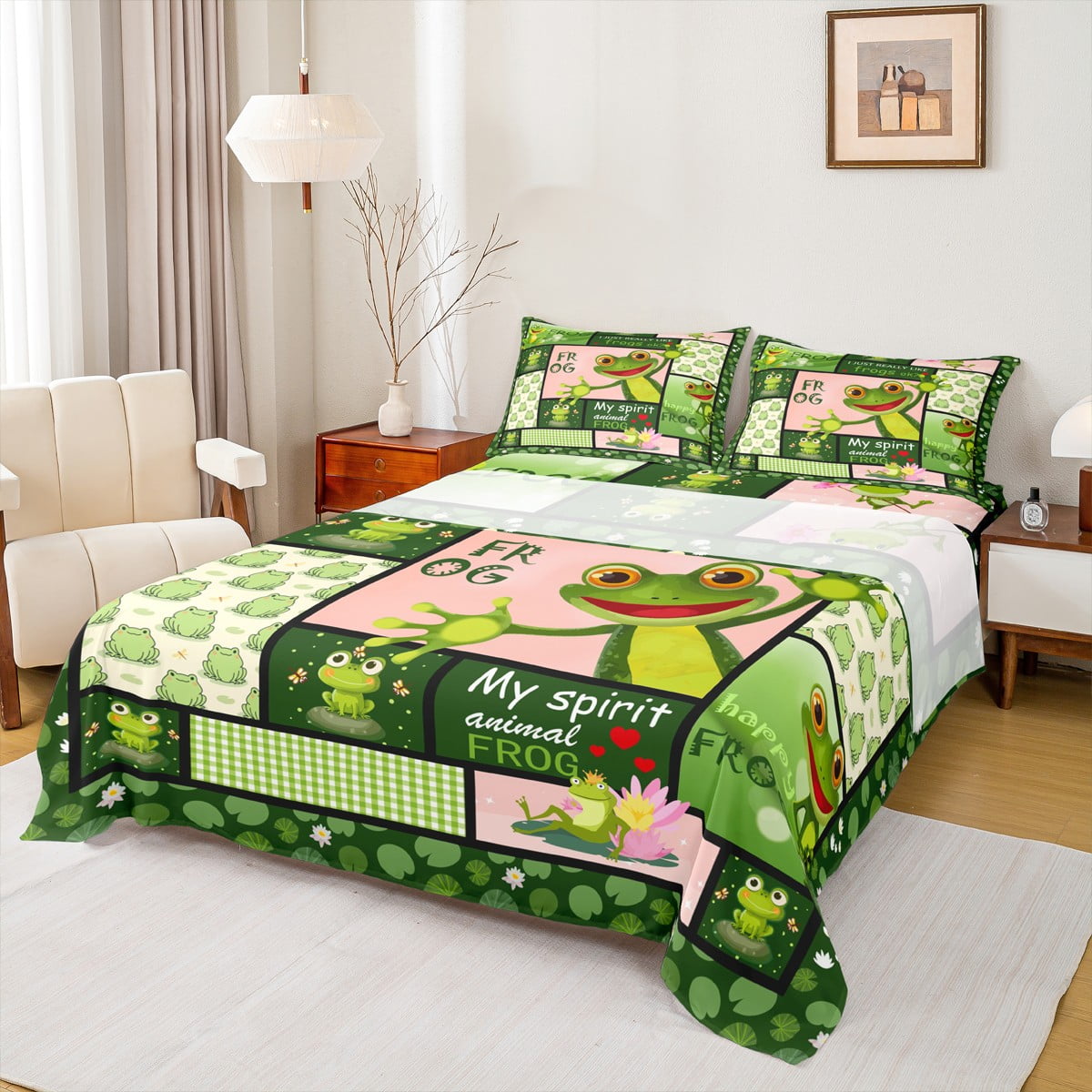 Castle Fairy Cute Animal Frog 4 Pieces Queen Sheet Sets for Preppy ...