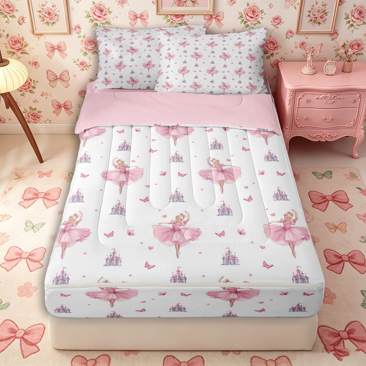 Castle Fairy Cute Ballet Girl Print Zipper Twin Comforter Sets with ...