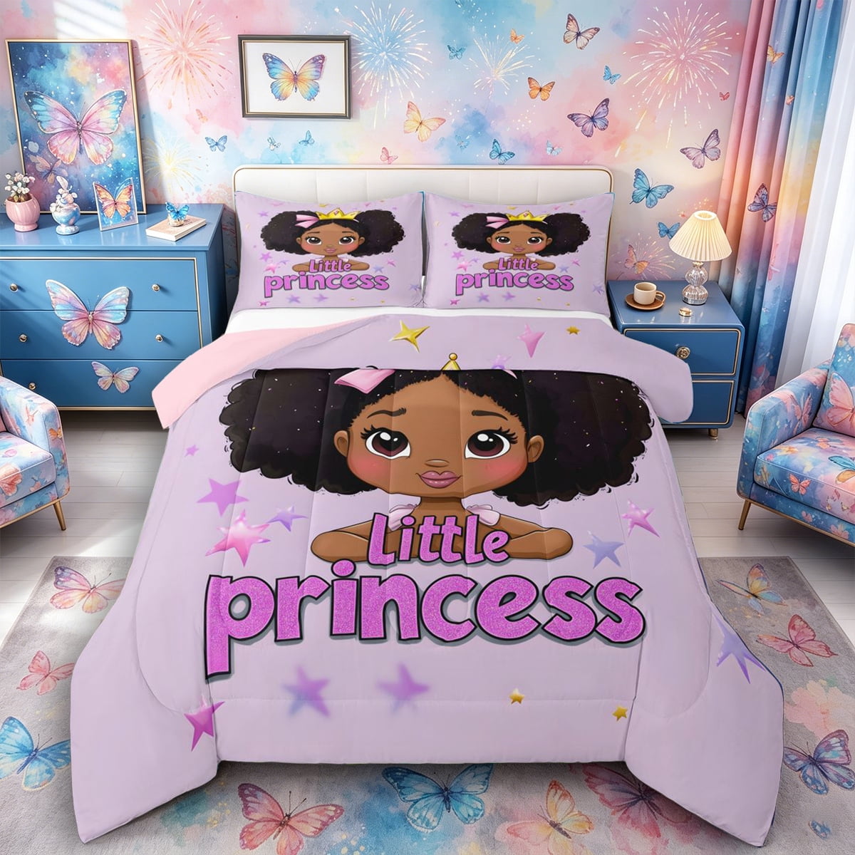 Castle Fairy Cute Black Girl King Size Comforter Sets 3pcs,Little ...