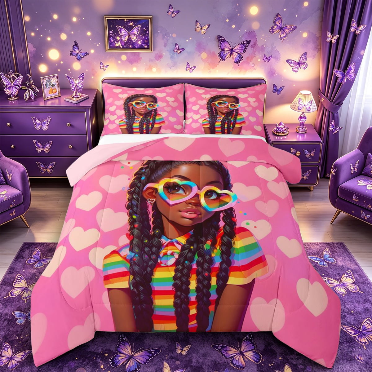 Castle Fairy Cute Black Girl Queen Comforter Set 3 Pieces,Colorful ...