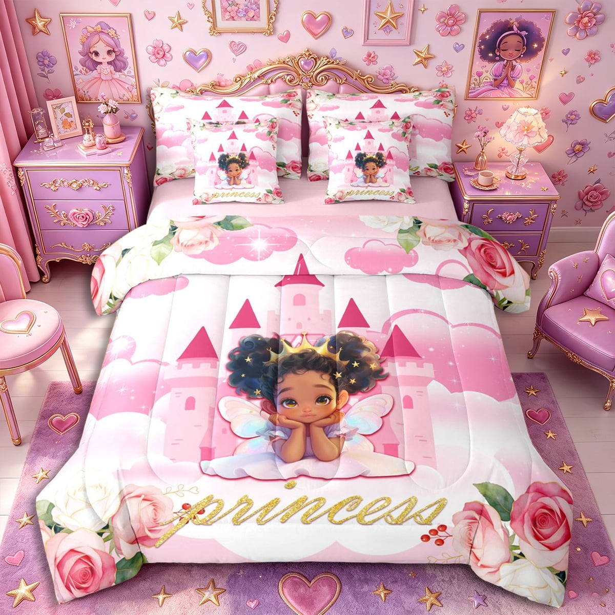 Castle Fairy Cute Black Princess Full Size Bedding Sets 7 Pieces,Castle ...