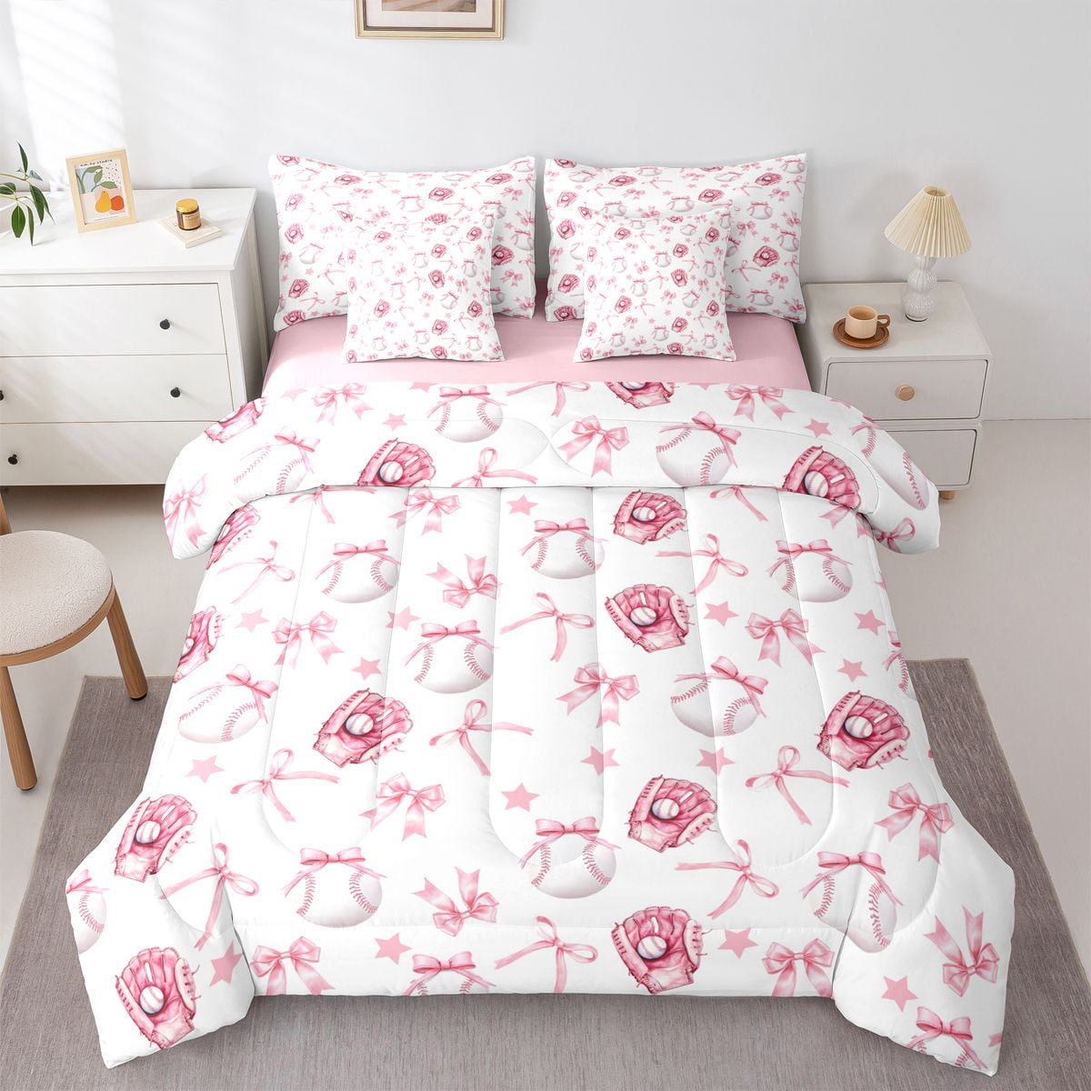 Castle Fairy Cute Bow Baseball Bedding Comforter Set,Ball Gamer Full ...