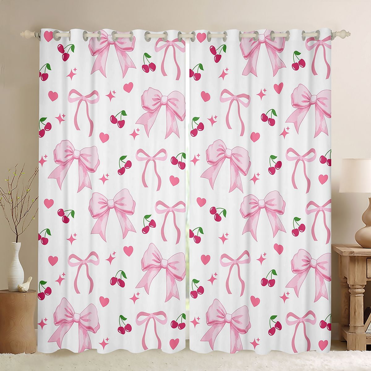 Castle Fairy Cute Bow Black Out Curtains,Cartoon Cherry Curtains Pack ...