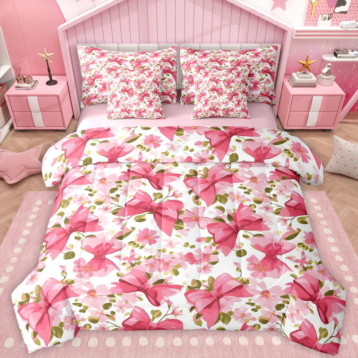 Castle Fairy Cute Bow Knot Girl Bedding Comforter Set 7 Pieces,Dreamy ...