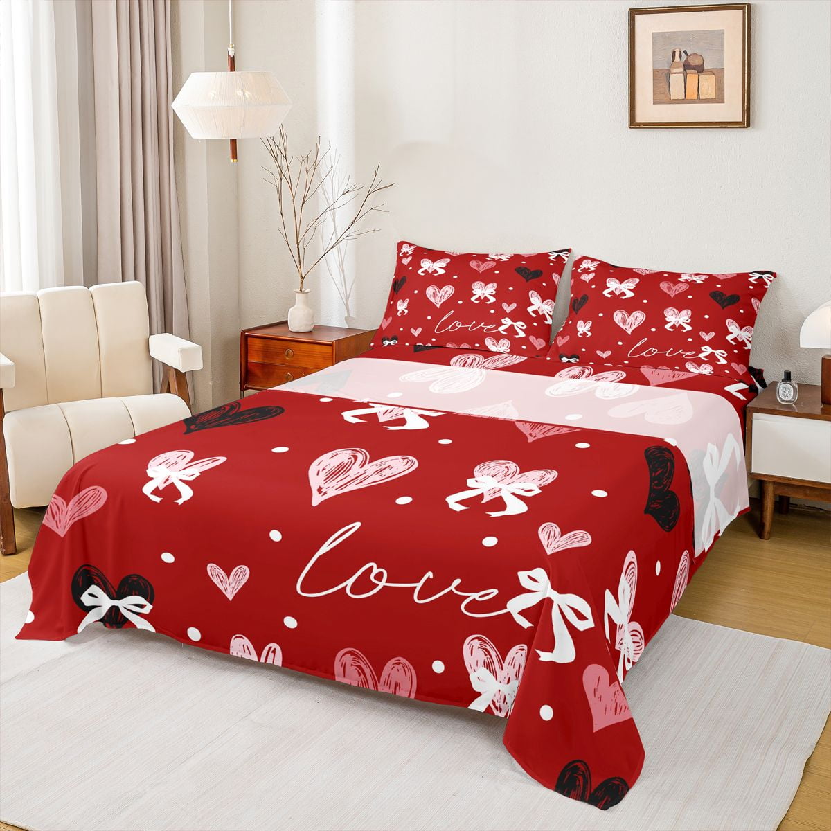 Castle Fairy Cute Bow Love Heart Twin Sheet Sets for Boys Girls,Black ...