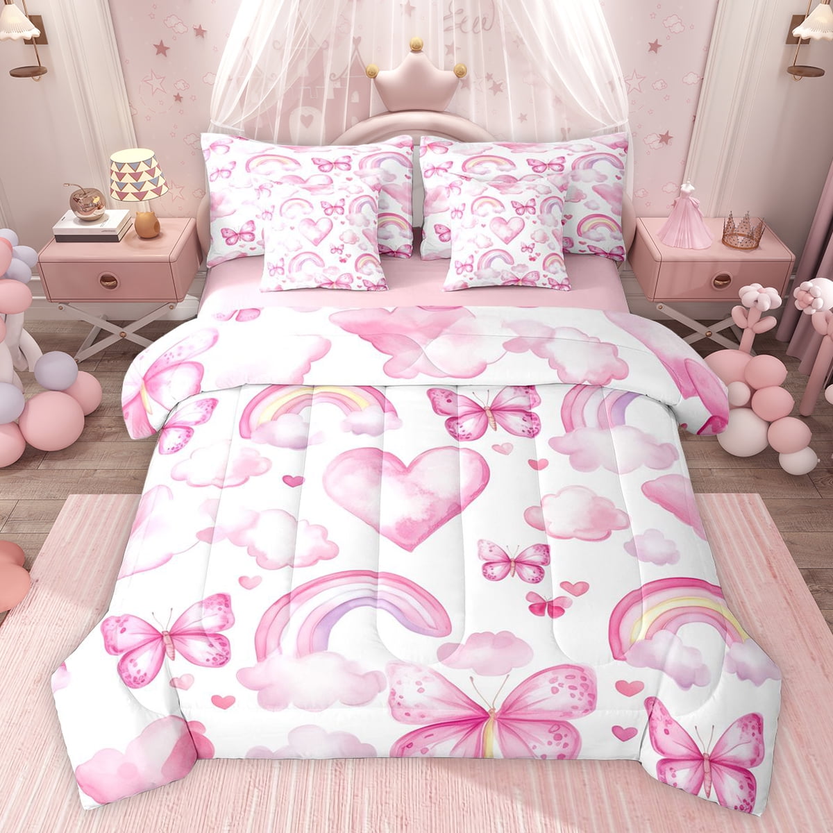 Castle Fairy Cute Butterflies Bedding Comforter Set,Pink Gradient ...