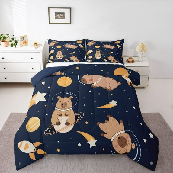 Castle Fairy Cute Capybara Queen Comforter Set,Galaxy Rocket Planet ...