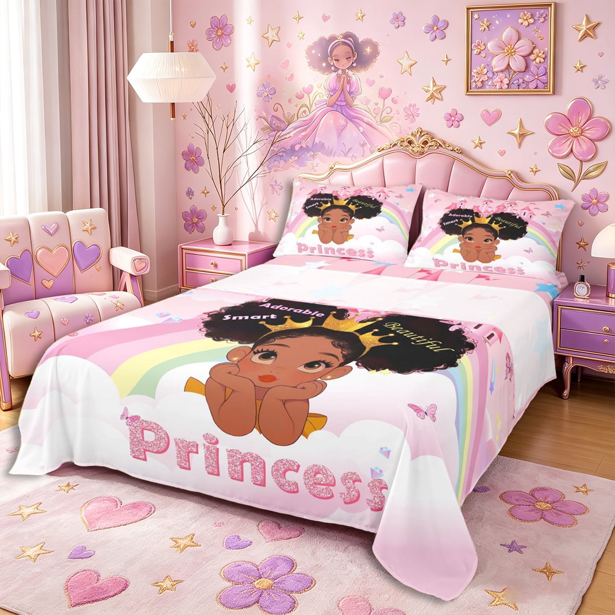 Castle Fairy Cute Cartoon Black Princess Bed Sheets 4-Piece,Magical ...