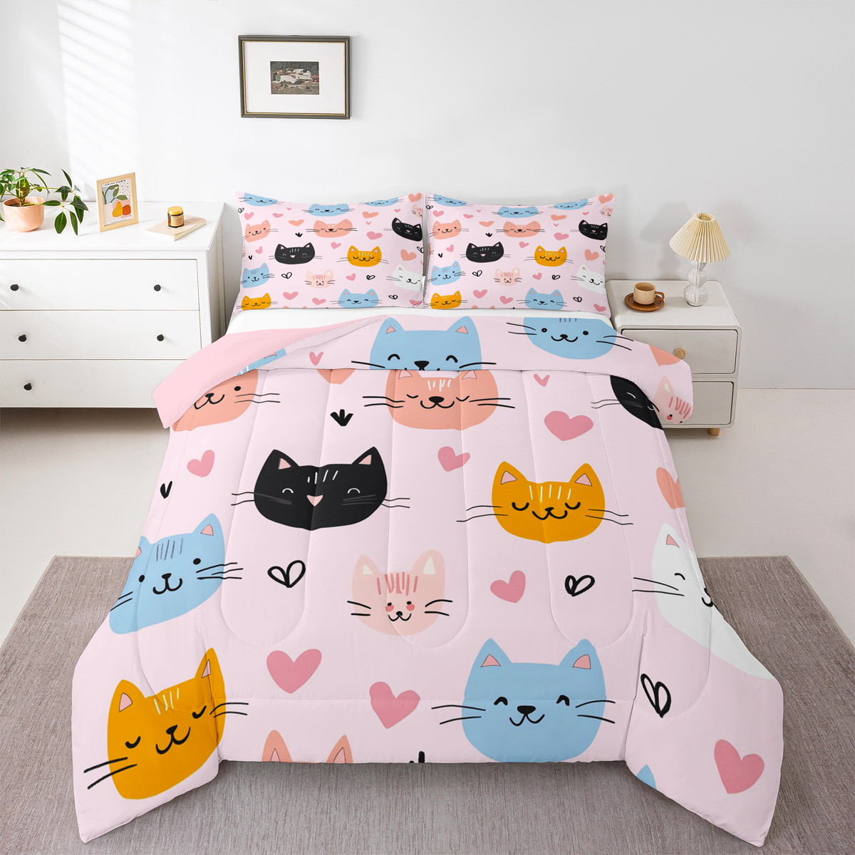 Castle Fairy Cute Cats 3 Pieces Queen Comforter Set for Girls Boys ...