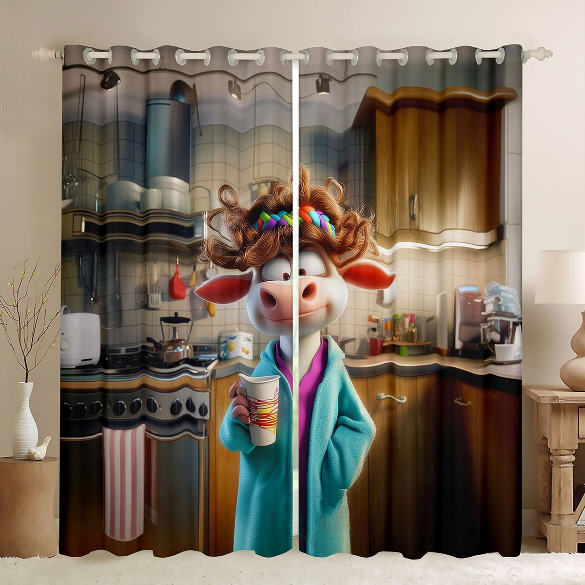 Castle Fairy Cute Cow Black Out Curtains,Cartoon 3D Animal Curtains ...