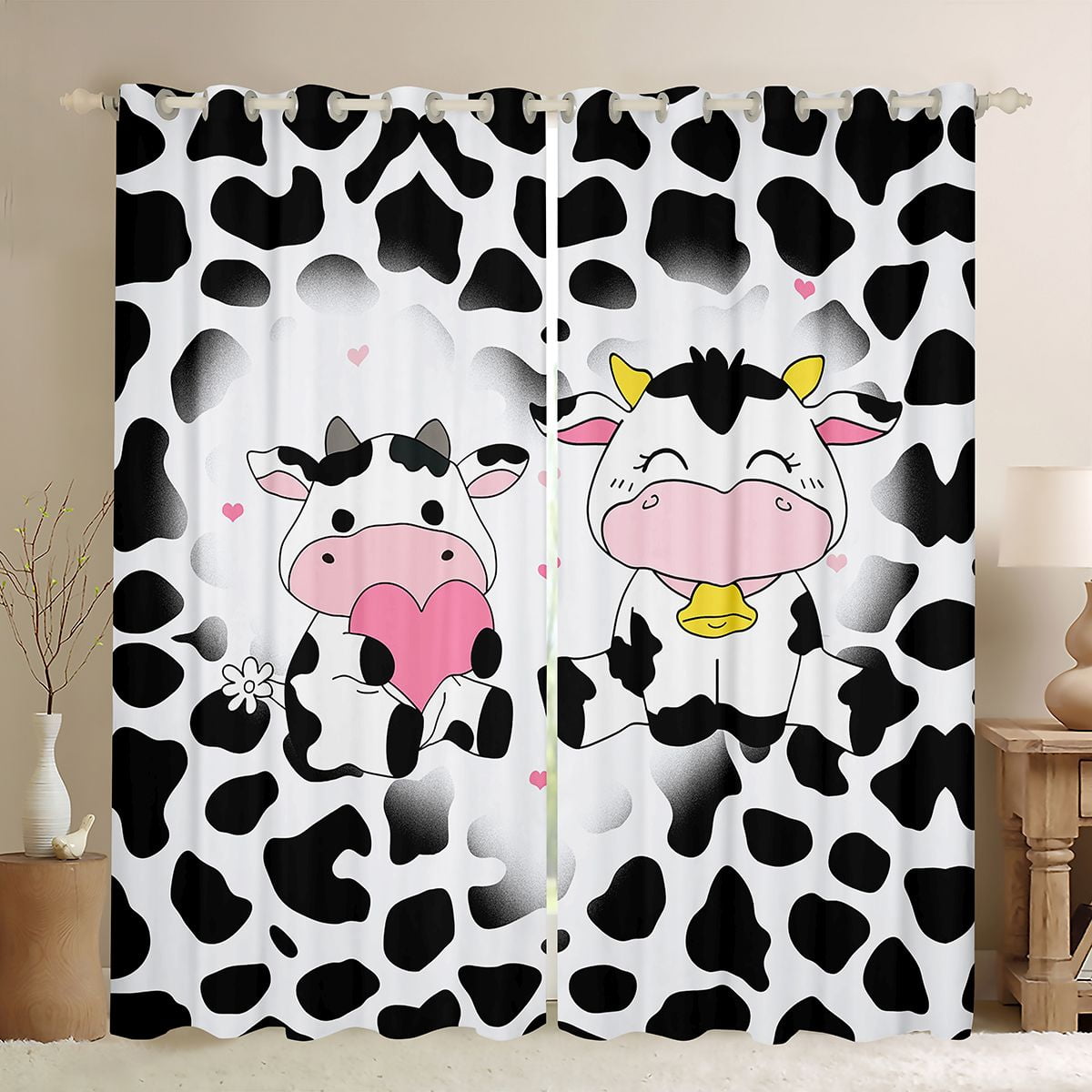 Castle Fairy Cute Cow Black Out Curtains,Cattle Print Curtains Pack of ...