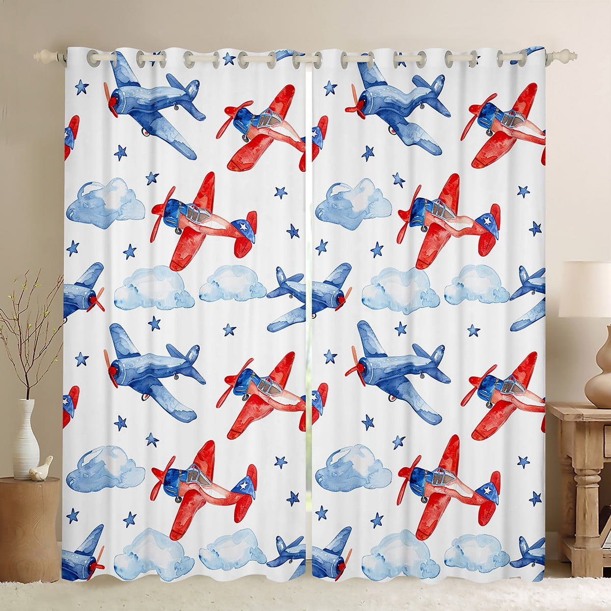 Castle Fairy Cute Cute Plane Aircraft Curtains Pack of 2 (42x84 Each ...
