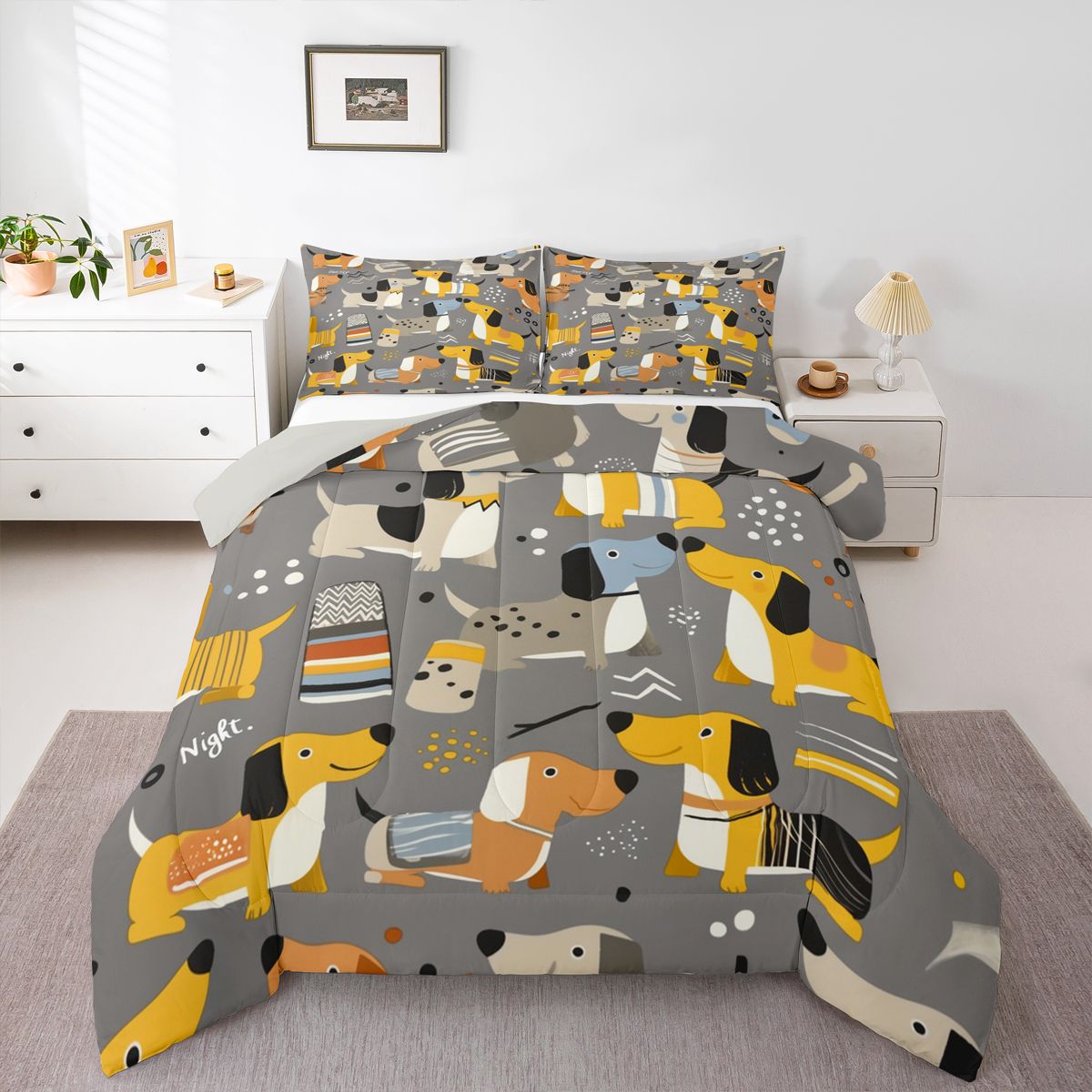 Castle Fairy Cute Dachshund Dogs Bedding Comforter Set 2pcs for Teens ...