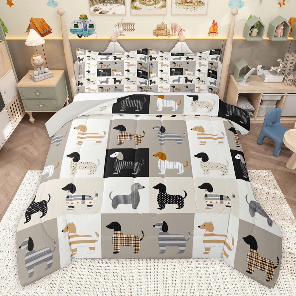 Castle Fairy Cute Dachshund Full Size Comforter Sets,Cartoon Animal Dog ...