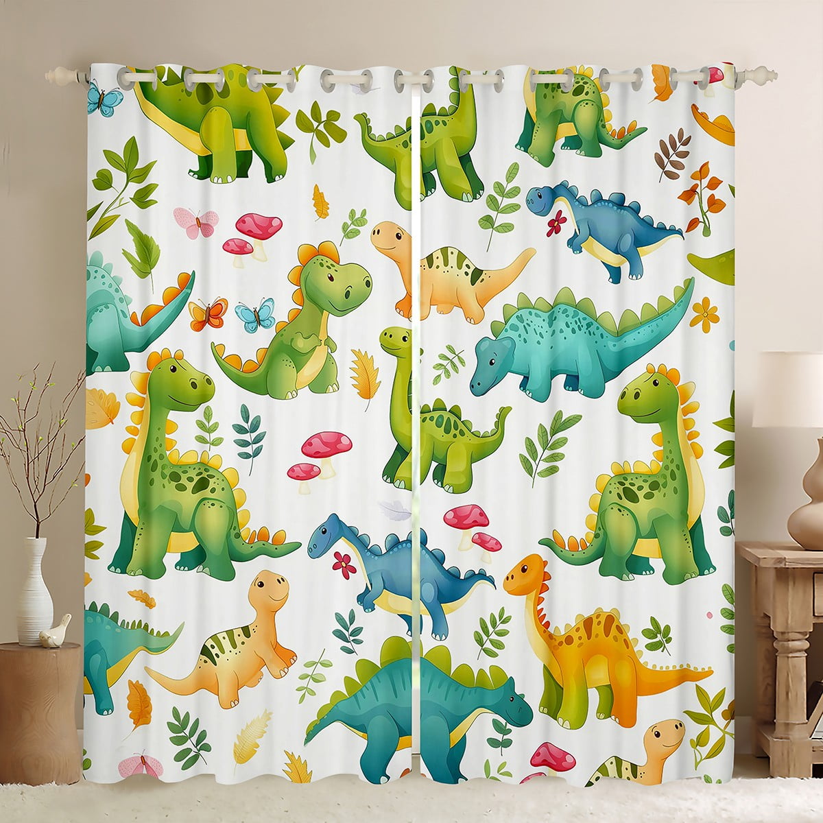 Castle Fairy Cute Dino Curtains Pack of 2 (42x84 Each),Dinosaur ...
