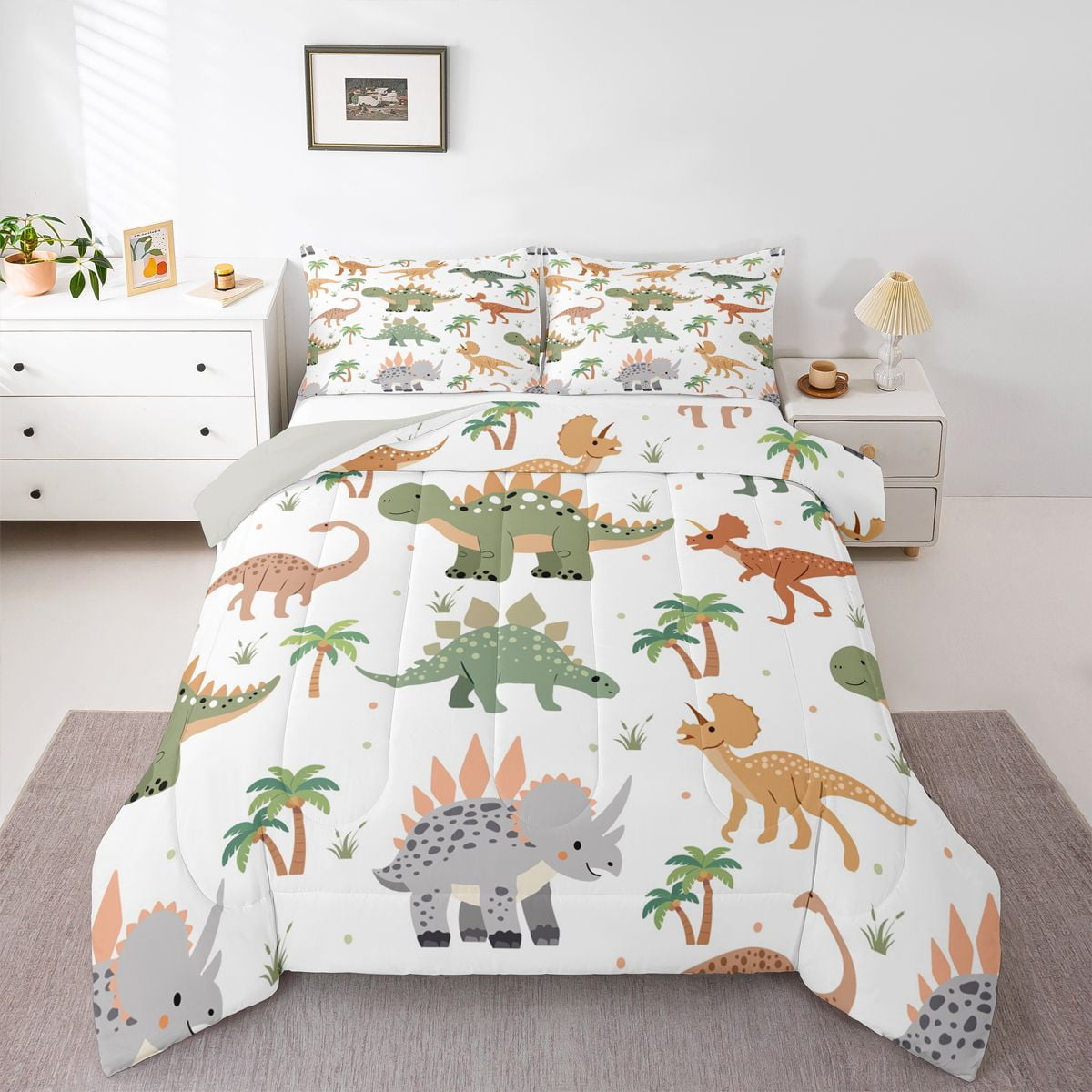 Castle Fairy Cute Dino Full Size Comforter Sets,Jungle Wildlife ...