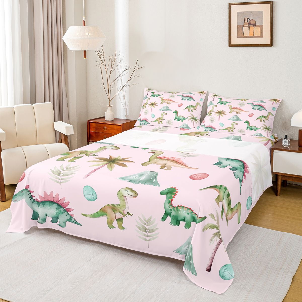 Castle Fairy Cute Dino Full Size Sheets,Jungle Wildlife Dinosaur Bed ...