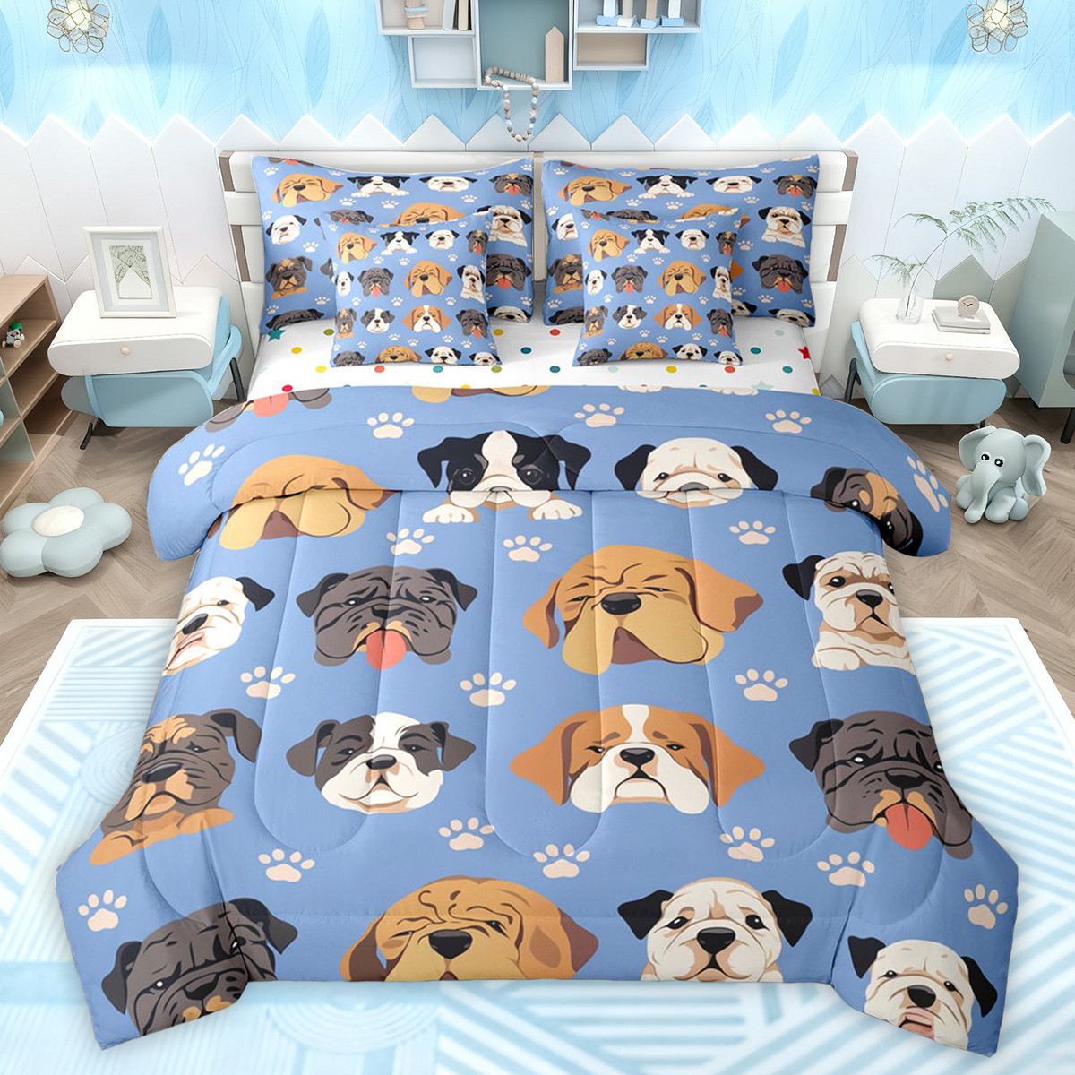Castle Fairy Cute Dogs Bedding Comforter Set 7 Pieces for Teens Boys ...