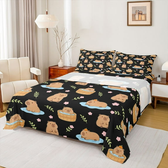 Castle Fairy Cute Floral Capybara Bed Sheets for Children Teens,Kawaii ...