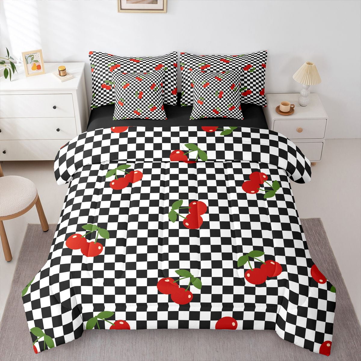 Castle Fairy Cute Fruit Cherry Bedding Comforter Set,Geometric ...