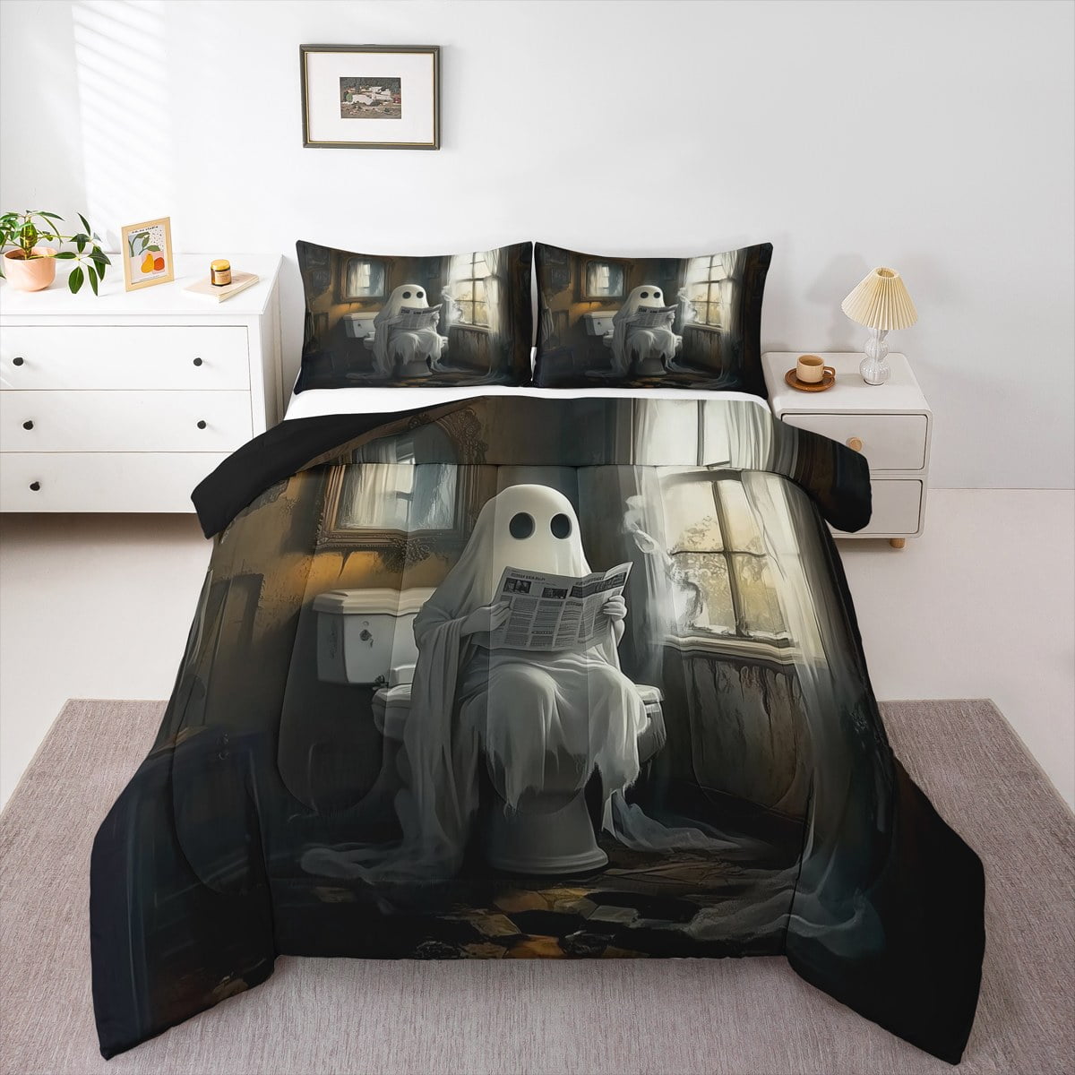 Castle Fairy Cute Ghost 3-Piece Full Size Comforter Sets,Lodge Cabin ...