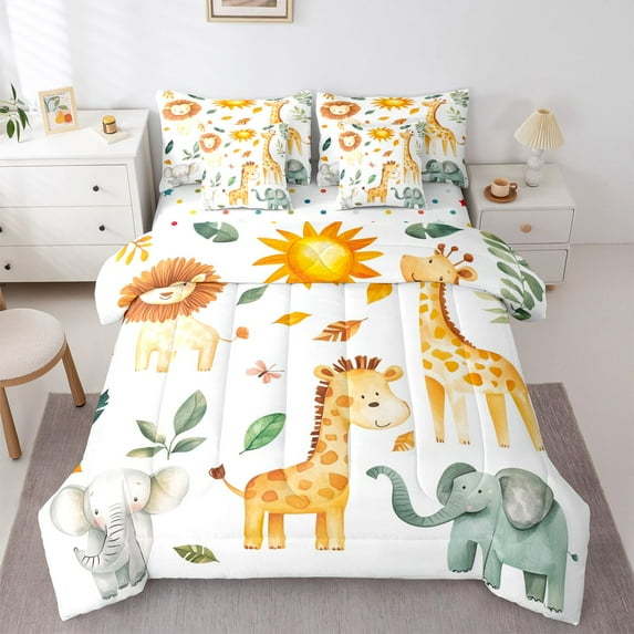 Castle Fairy Cute Giraffe Lion Elephant Bedding Comforter Set,Animal ...