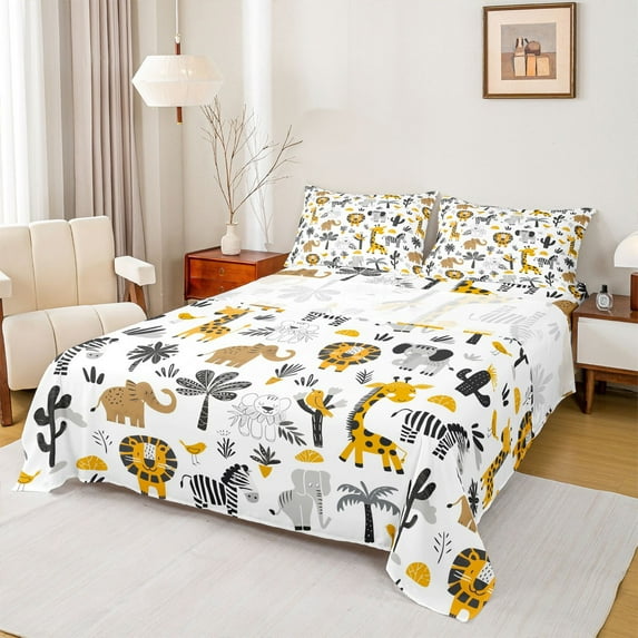 Castle Fairy Cute Giraffe Zebra Lion Elephant Full Size Sheets,Kawaii ...