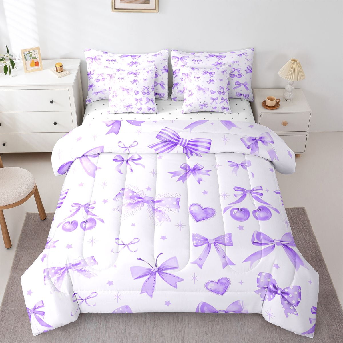 Castle Fairy Cute Girly Bow Knot Bedding Comforter Set,Cartoon Cherry ...