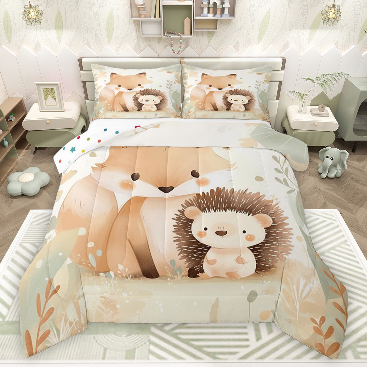 Castle Fairy Cute Hedgehog Fox Bedding Comforter Set 2pcs for Children ...