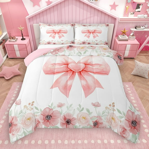 Castle Fairy Cute Love Heart Bowknot 3-Piece Full Size Comforter Sets ...