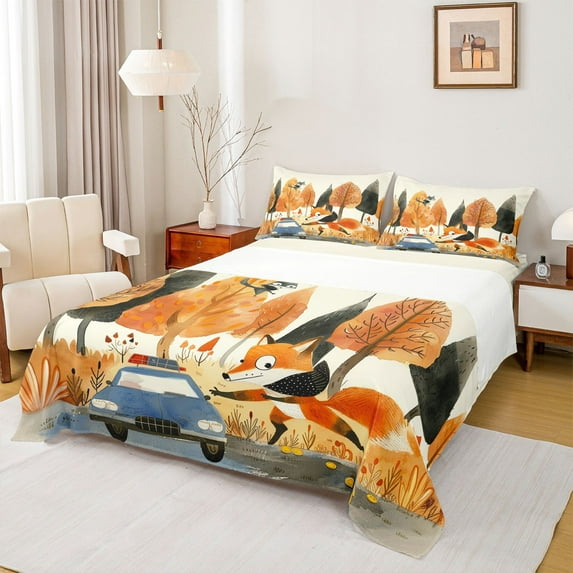 Castle Fairy Cute Orange Fox Bed Sheets for Child Teens,Cartoon Car ...