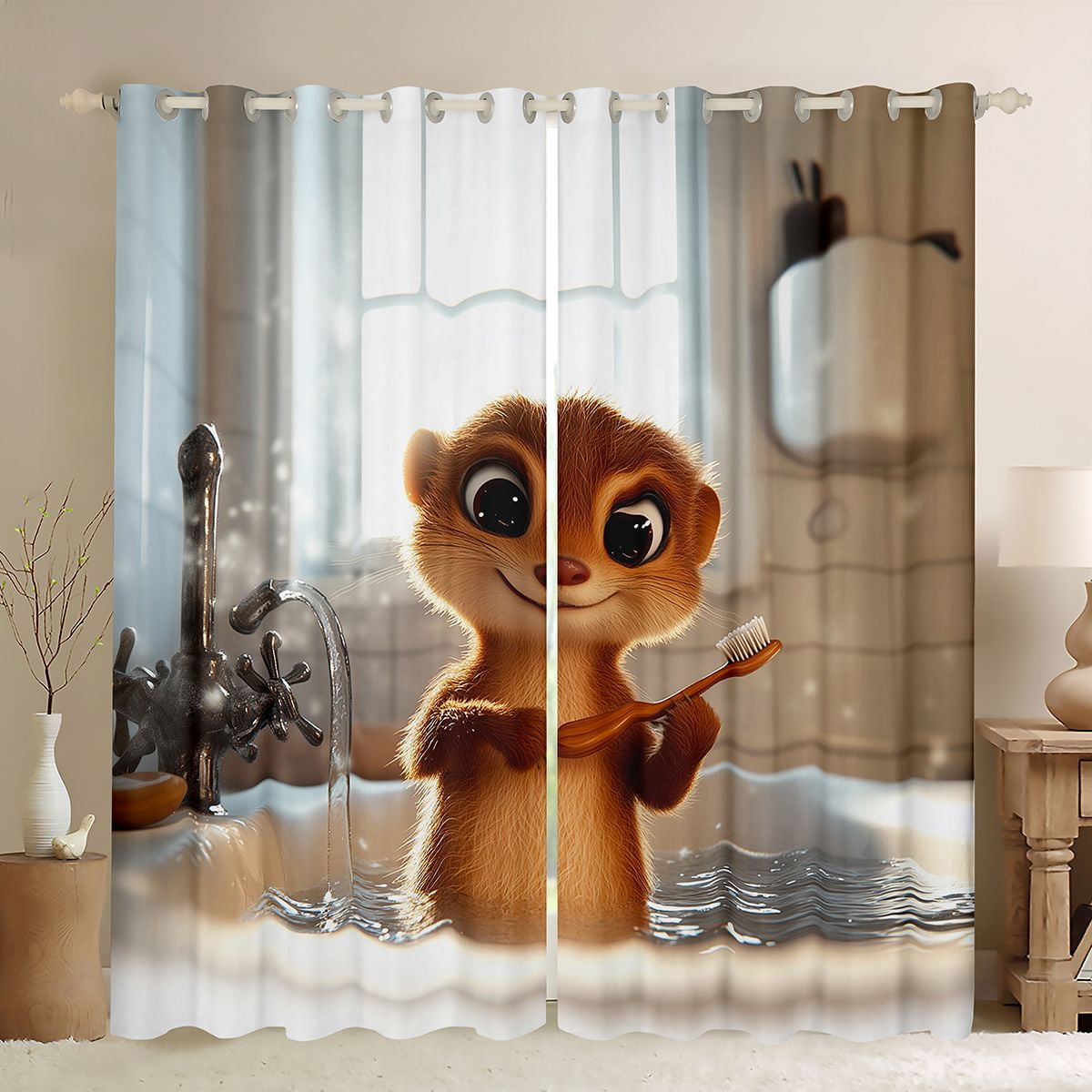 Castle Fairy Cute Otter Black Out Curtains,Cartoon Animal Curtains Pack ...