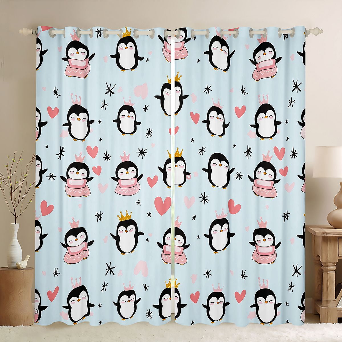 Castle Fairy Cute Penguin Curtains Pack of 2 (42x84 Each),Cartoon ...