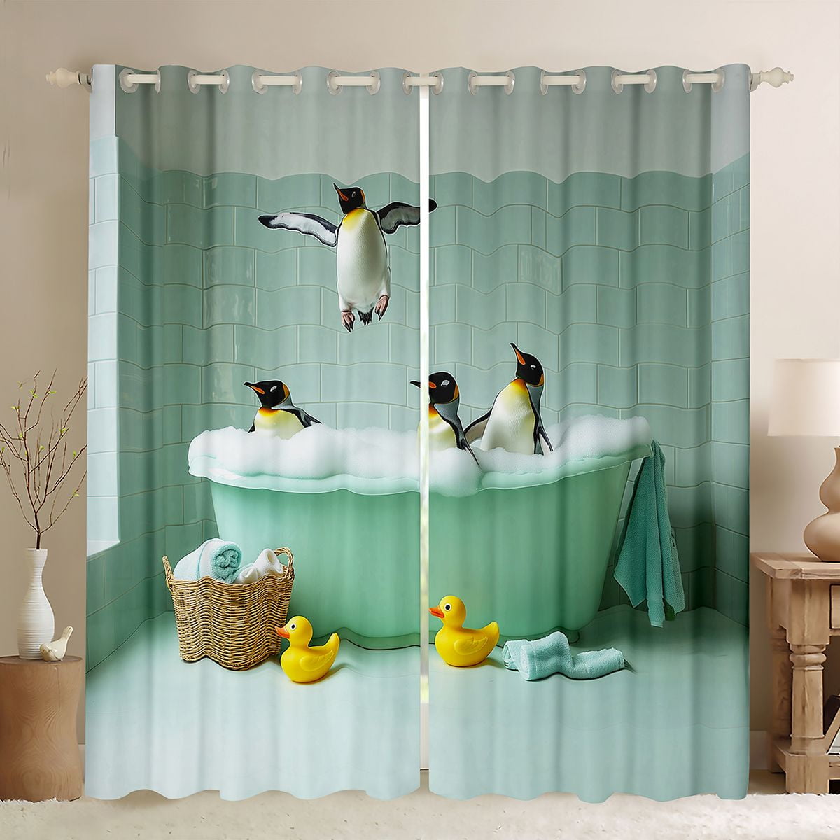 Castle Fairy Cute Penguin Curtains Pack of 2 (42x84 Each),Cartoon ...