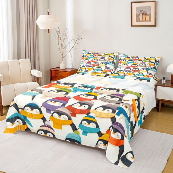 Castle Fairy Cute Penguin Queen Sheet Sets for Preppy Kids,Cartoon ...