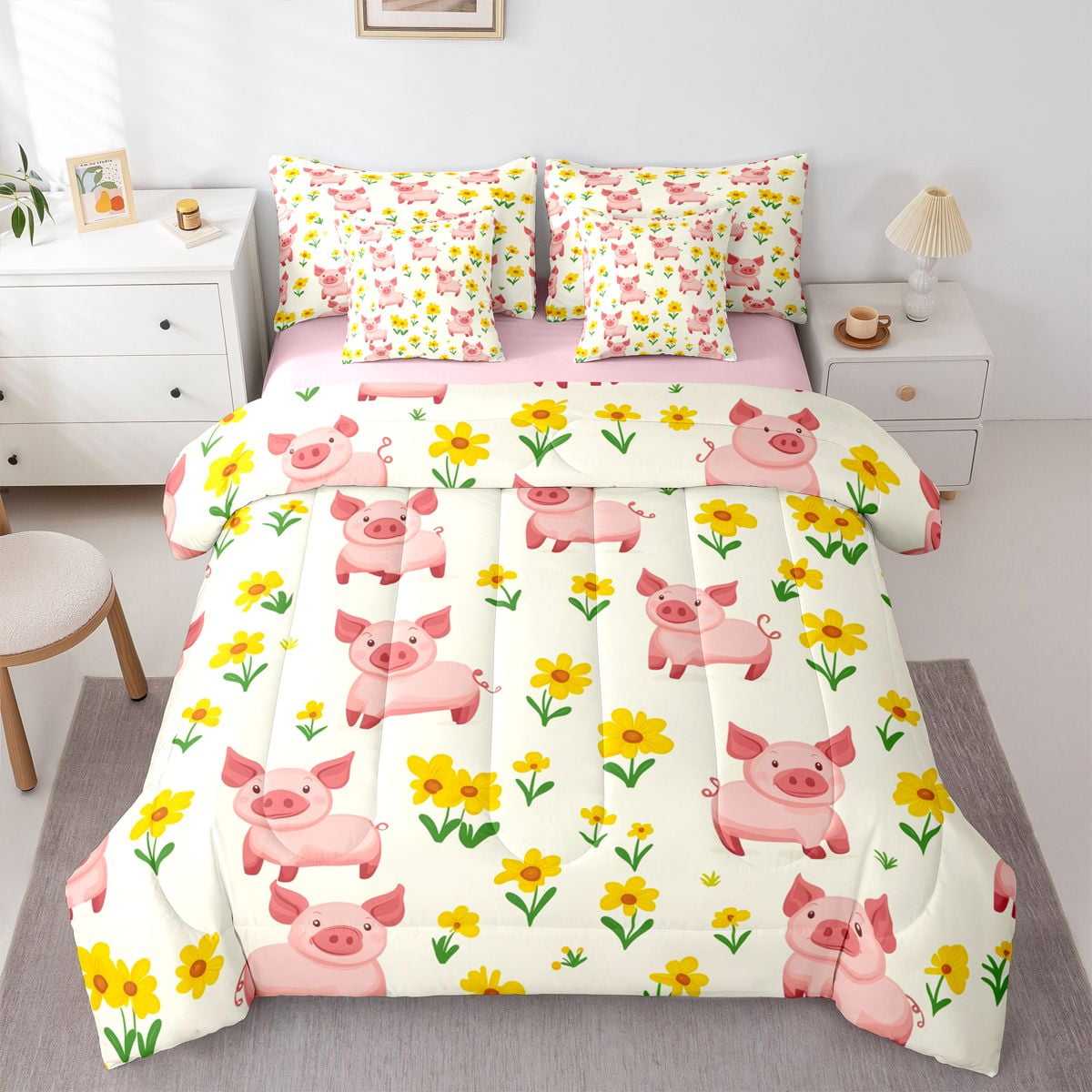 Castle Fairy Cute Pig Bedding Comforter Set,Cartoon Farmhouse King ...