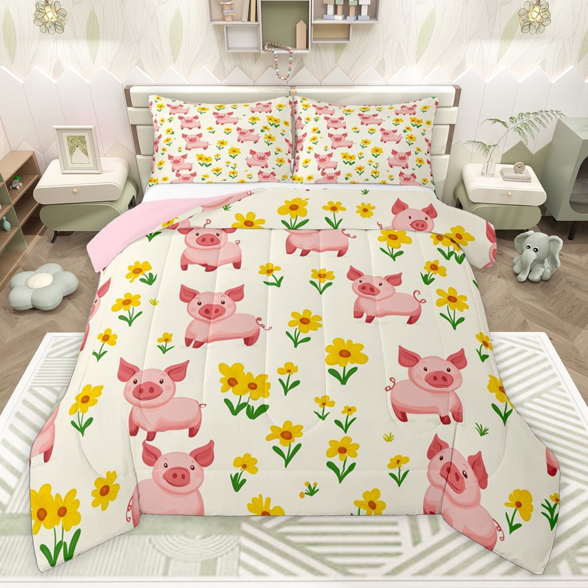 Castle Fairy Cute Pig Full Size Comforter Sets,Cartoon Farmhouse Animal ...