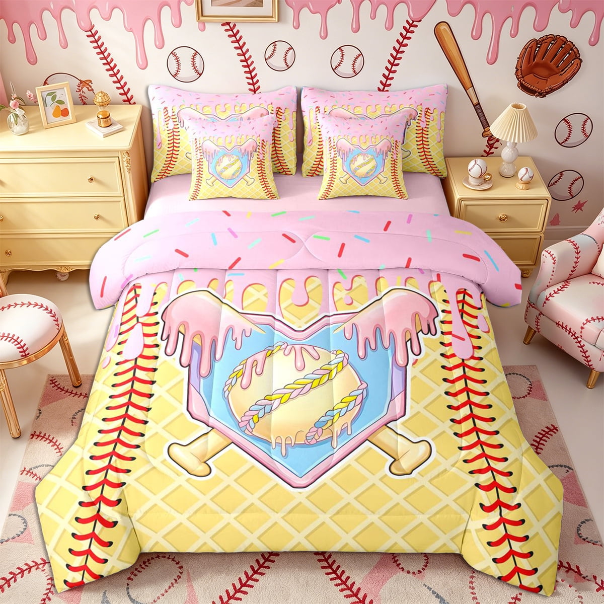 Castle Fairy Cute Pink Baseball Ice Cream Full Size Bedding Sets 7 ...