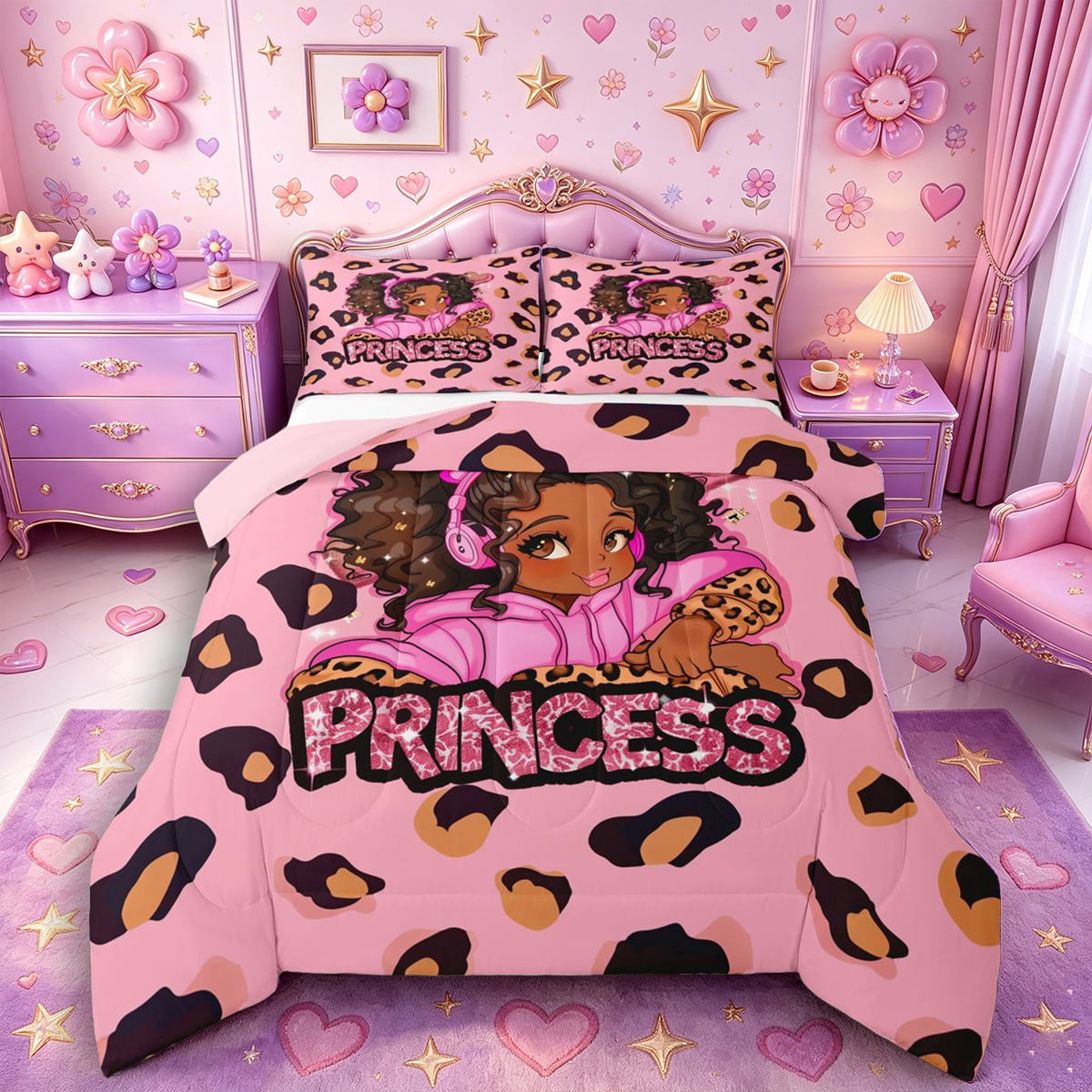 Castle Fairy Cute Princess Black Girl Full Size Comforter Sets 3-Piece ...
